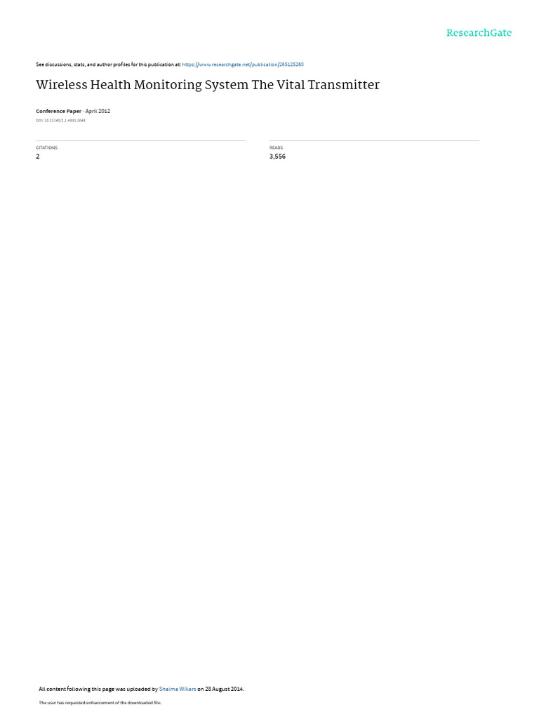 Wireless Health Monitoring System The Vital Transmitter 3 RD Wo WCA2012 ...