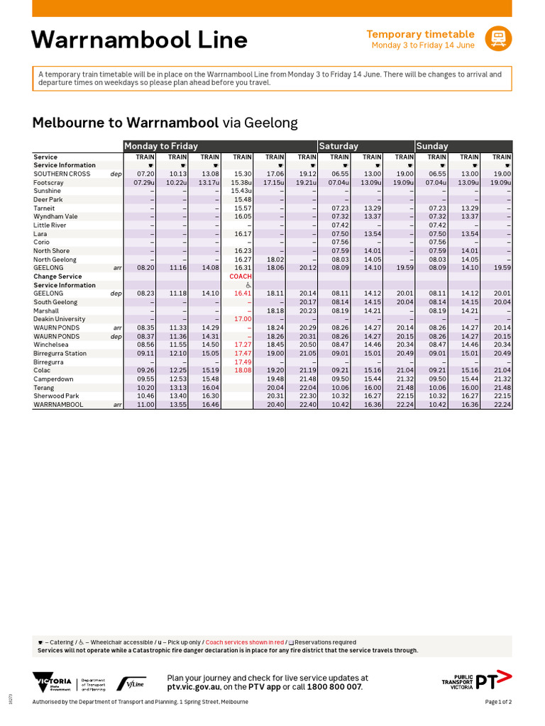 110 Warrnambool Temp Timetable Web 03 14 0624 v1 | PDF | Melbourne | Transport