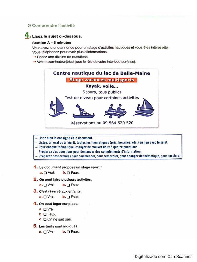 Section A TEF Canada - Exemple D'épreuve | PDF