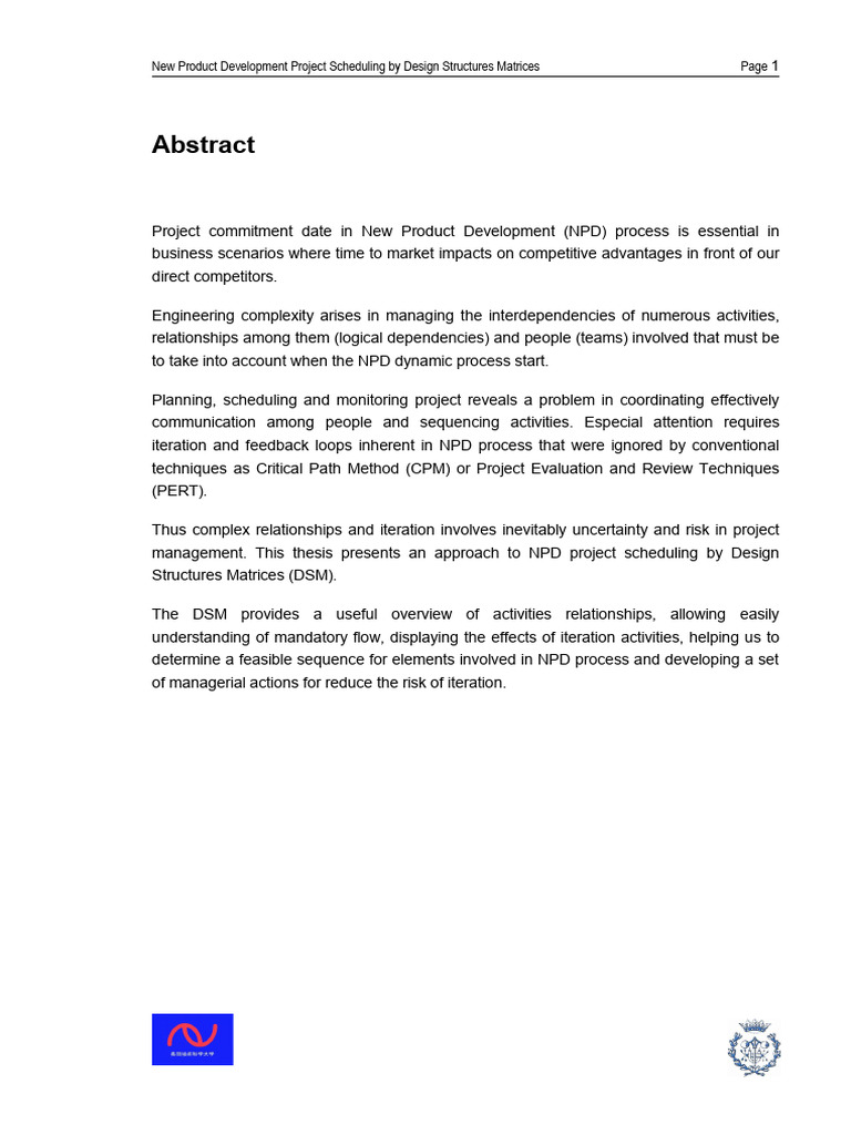 New Product Development Project Scheduling by Design Structures Matrices September 07 | PDF ...