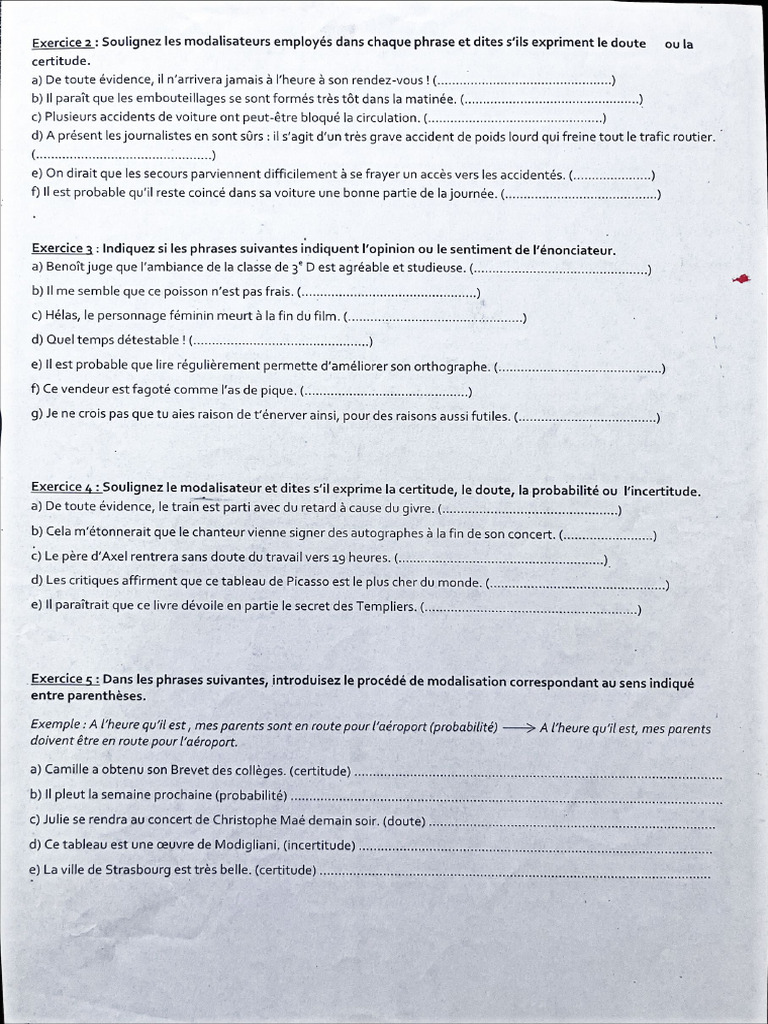 Exercice de La Modalisation | PDF