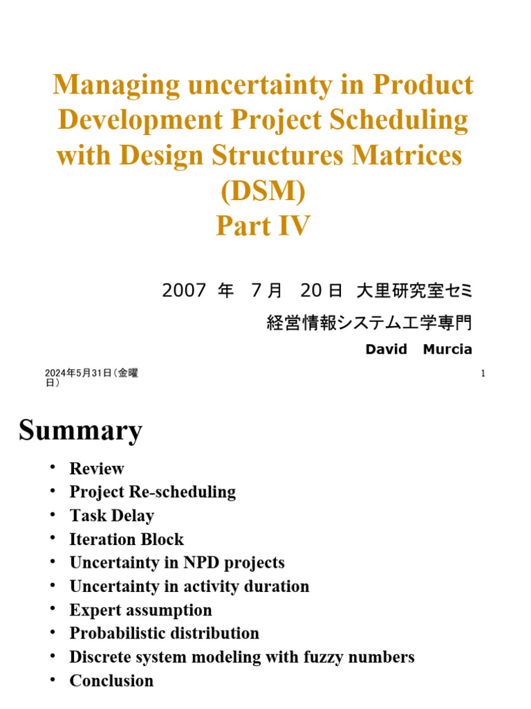 DSM Presentation IV 20 Julio 07 | PDF | Probability Distribution ...