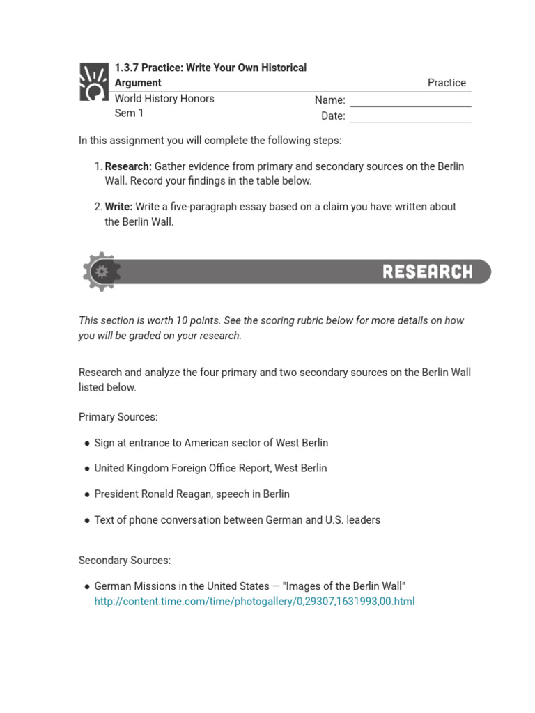 1.3.7 Practice - Write Your Own Historical Argument (Practice) | PDF ...
