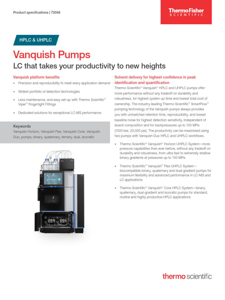 Vanquish Pump - Product Specification PS73056-En 0922M - 2022 | PDF | High Performance Liquid ...
