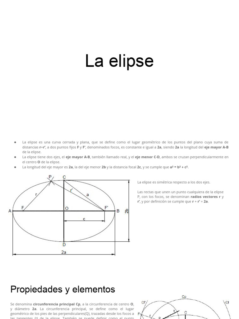 Geometría y Propiedades de la Elipse | PDF | Elipse | Tangente