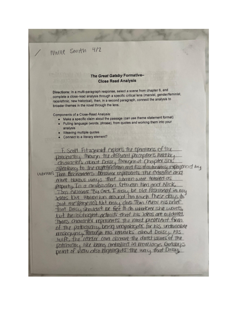 The Great Gatsby Formative | PDF