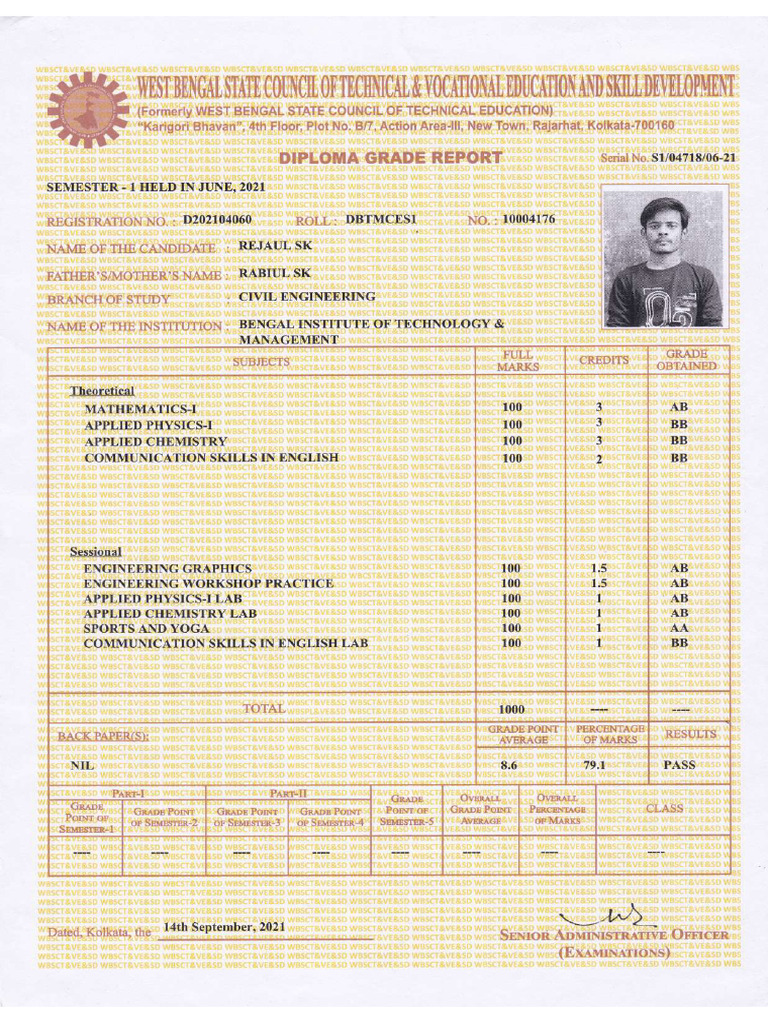 Diploma Semester Result 1 | PDF