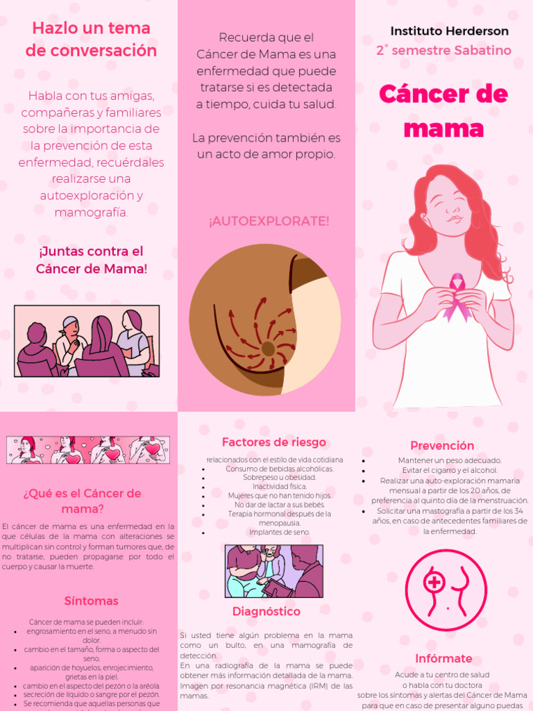 Folleto Sobre La Prevención Del Cáncer de Mama Ilustrado Moderno Rosa | PDF | Cáncer de mama ...