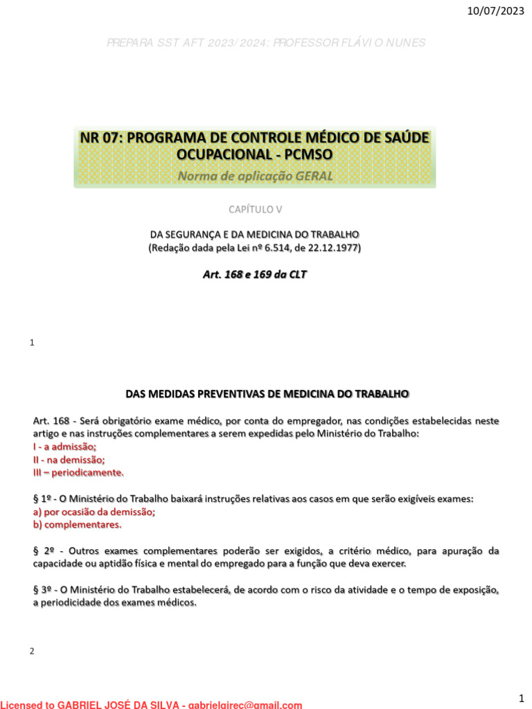 NR 07 - Pcmso | PDF | Histórico médico | Remédio
