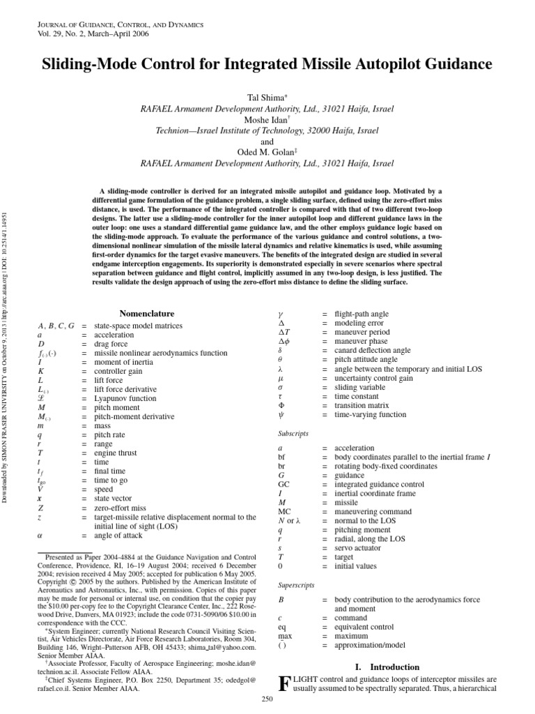 Sliding-Mode Control For Integrated Missile Autopilot Guidance | PDF ...