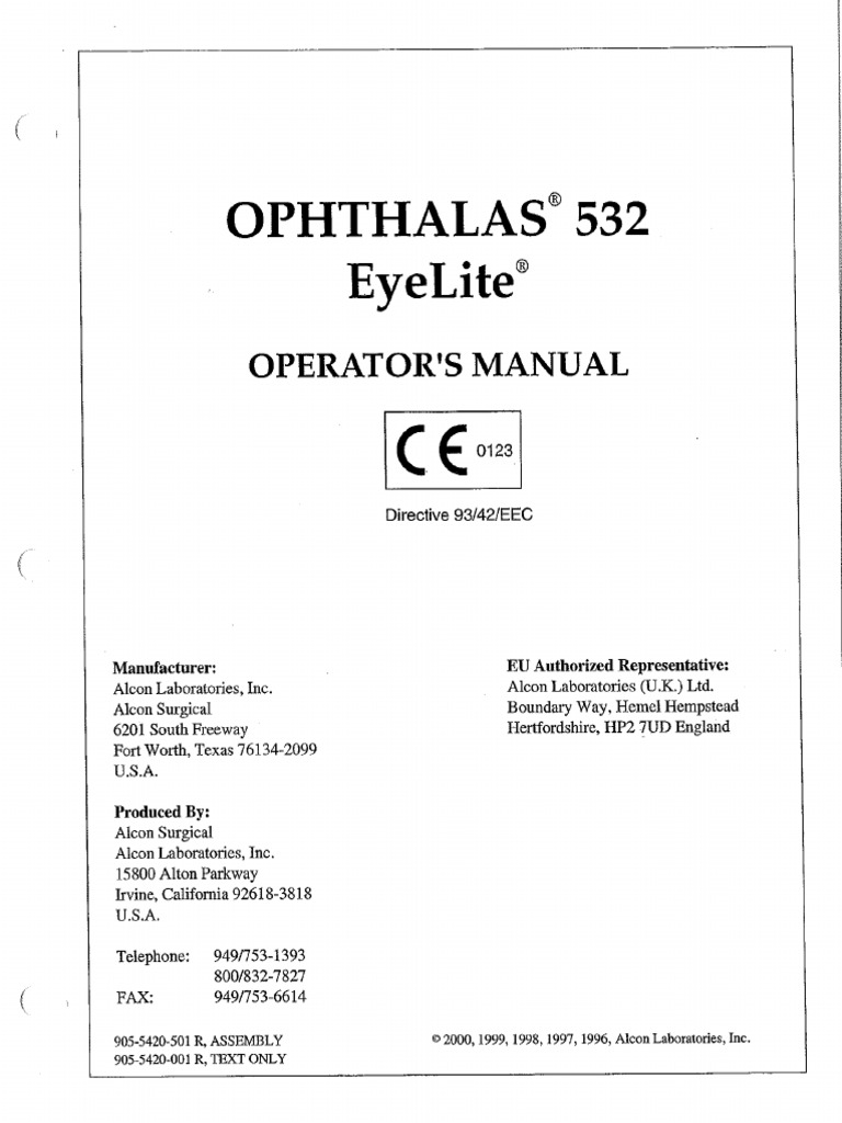 Opththalas 532 EyeLite Manual | PDF