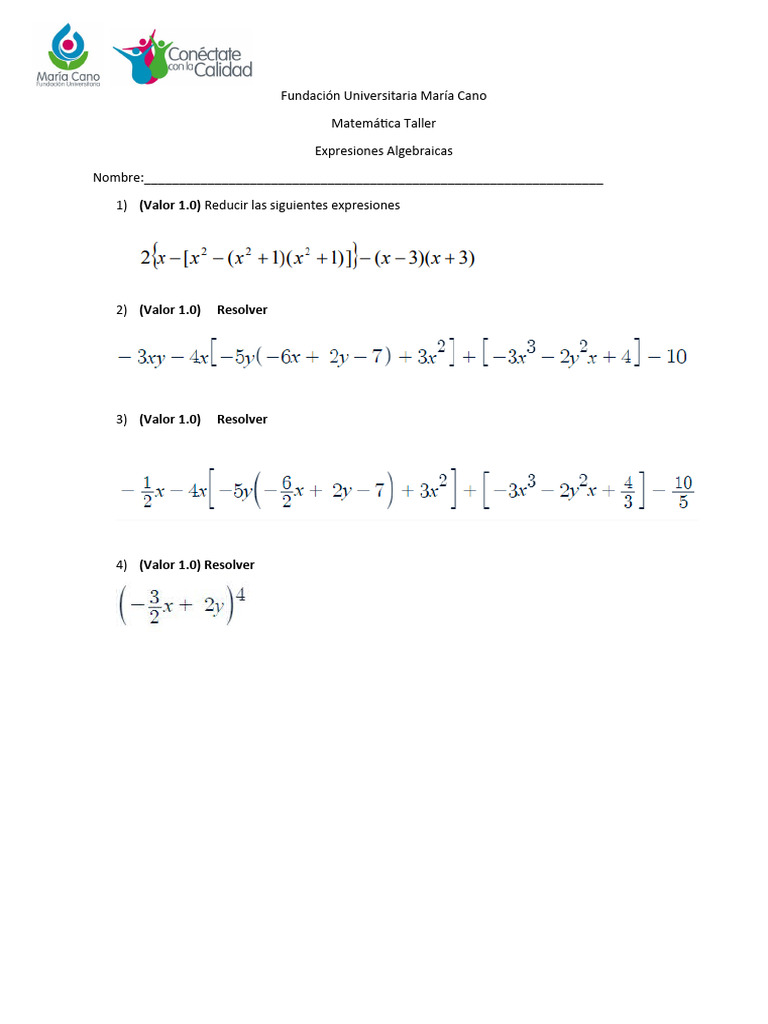 Taller 04 2023 01 Expresiones Algebraicas | PDF