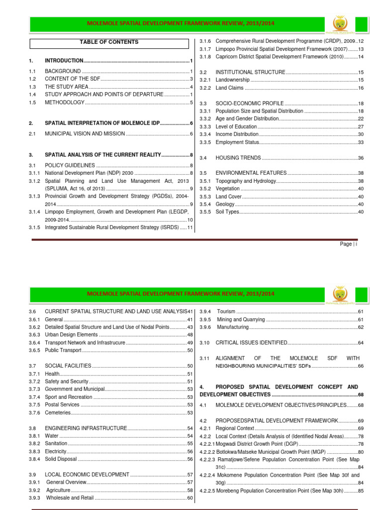 Molemole Spatial Development Framework, 2013 | Download Free PDF | Infrastructure | Sustainability