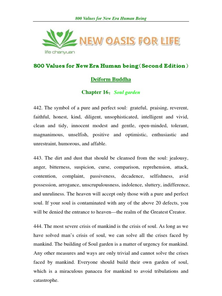 800 Values for a New Era of Humanity | PDF | Soul | Heaven