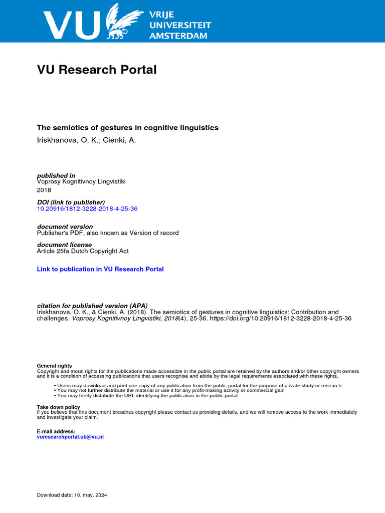 The Semiotics Of Gestures In Cognitive Linguistics Pdf Gesture Semiotics