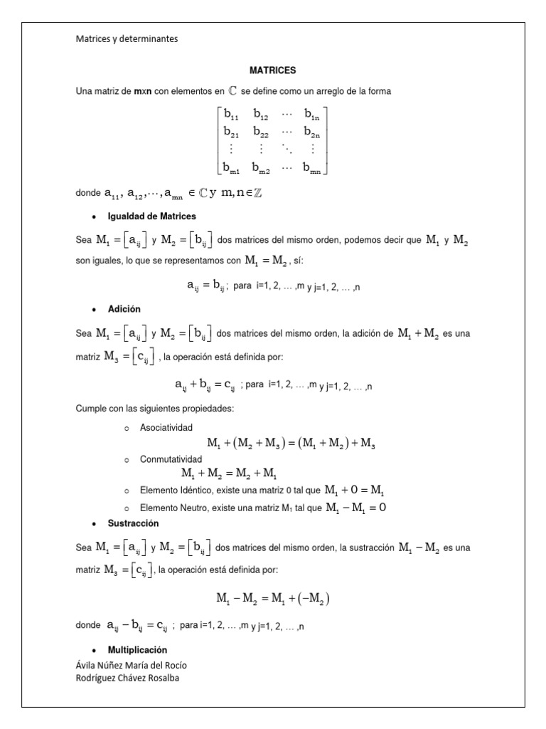 Formulario Matrices V01 | PDF | Determinante | Matriz (Matemáticas)