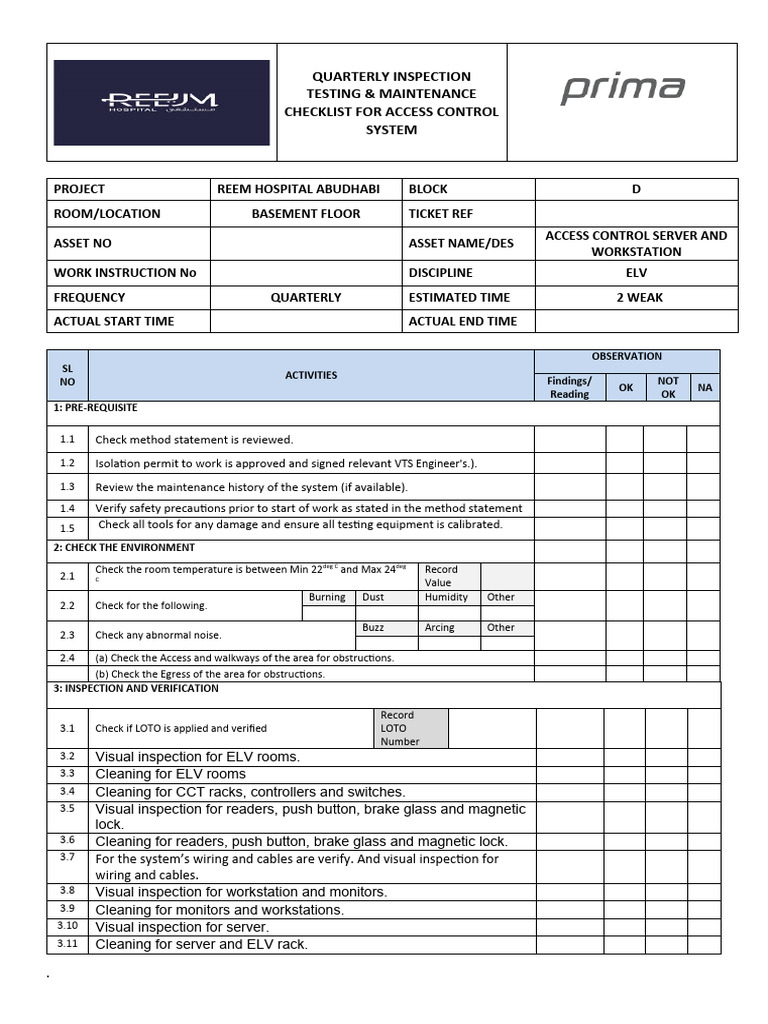 Access Control System Maintenance Checklist | PDF | Access Control ...