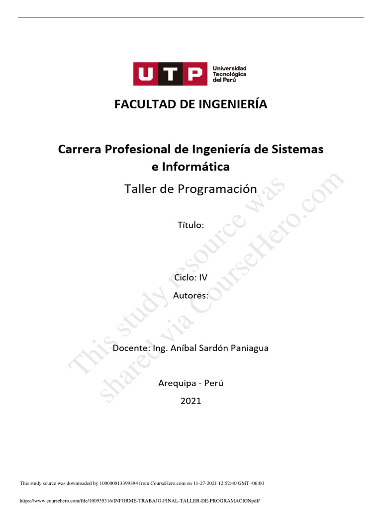 Informe Trabajo Final Taller de Programacion PDF | PDF | Informática
