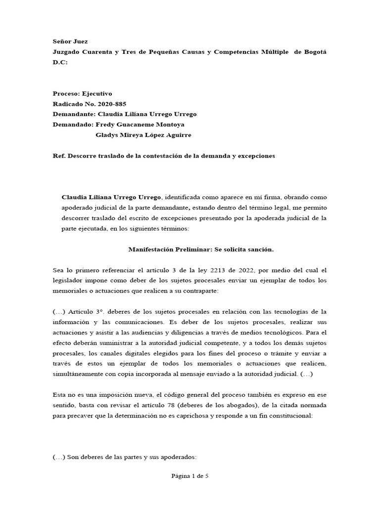 Descorrer Ejecutivo | PDF | Pagaré | Demanda judicial