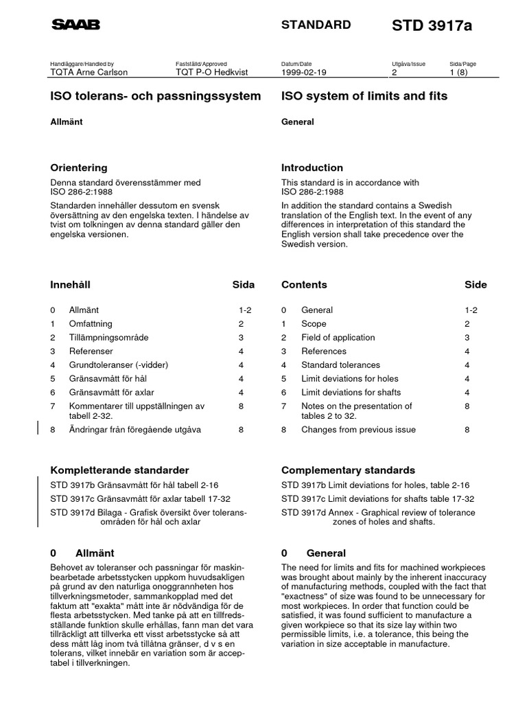 ISO 286-2 - 1988 ISO System of Limits and Fits - Tolerance Grades and Limit Deviations For Holes ...