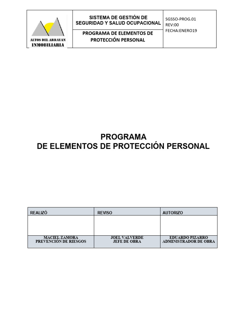 SGSSO-PRO-01 Programa de EPP | PDF | Seguridad y salud ocupacional | Business