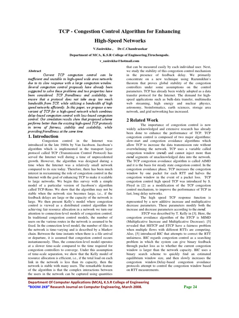 TCP - Congestion Control Algorithm For Enhancing High-Speed Networks | PDF | Network Congestion ...