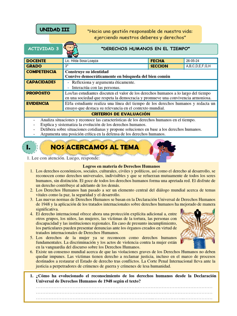 3° DPCC - Actv.03-Uni.3 2024 | PDF | Derechos humanos | Derechos