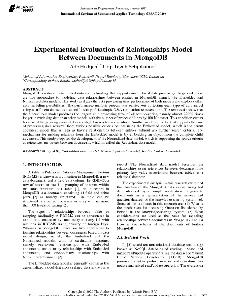 Experimental Evaluation of Relationships Model Between Documents in Mongodb | PDF | No Sql ...
