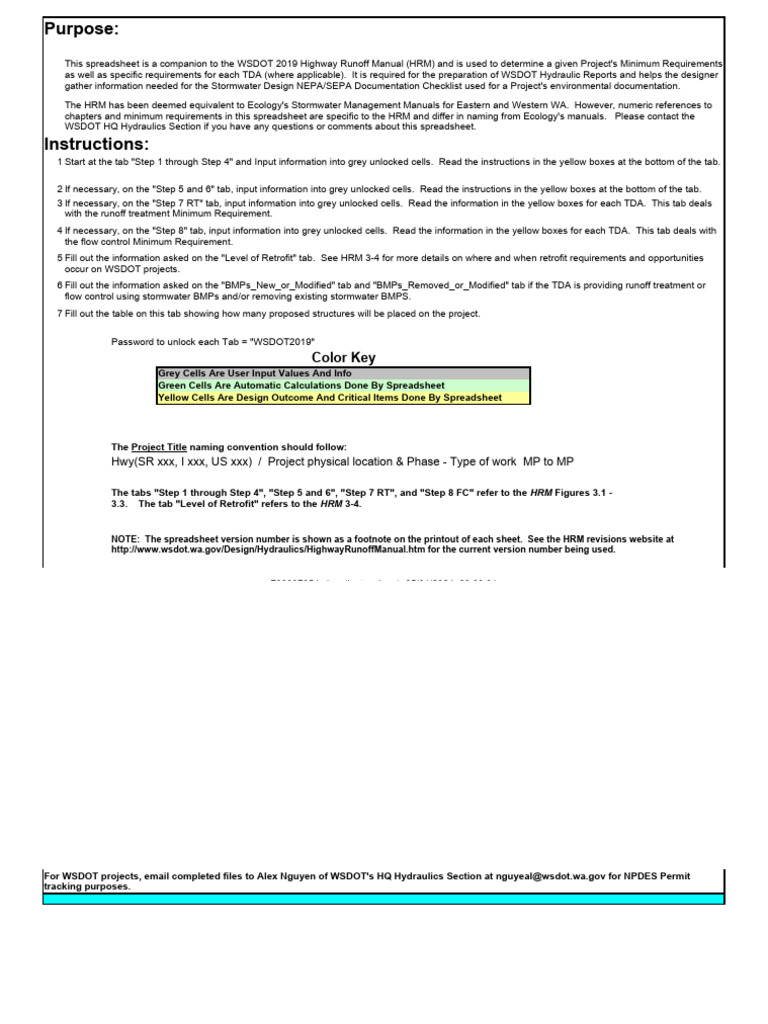 WSDOT Hydraulic Report Instructions | PDF | Stormwater | Spreadsheet