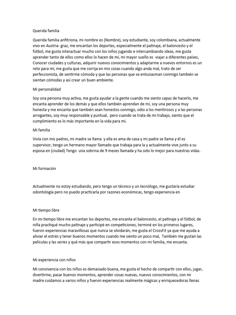 Perfil de Au Pair: Experiencia y Motivación | PDF