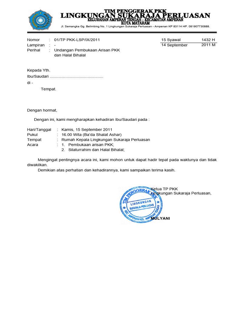 Undangan Arisan PKK | PDF