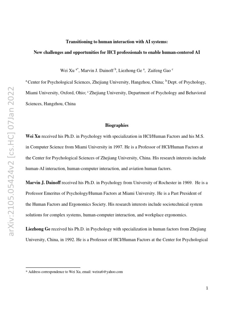 Transitioning To Human Interaction With AI Systems | Download Free PDF | Human–Computer ...