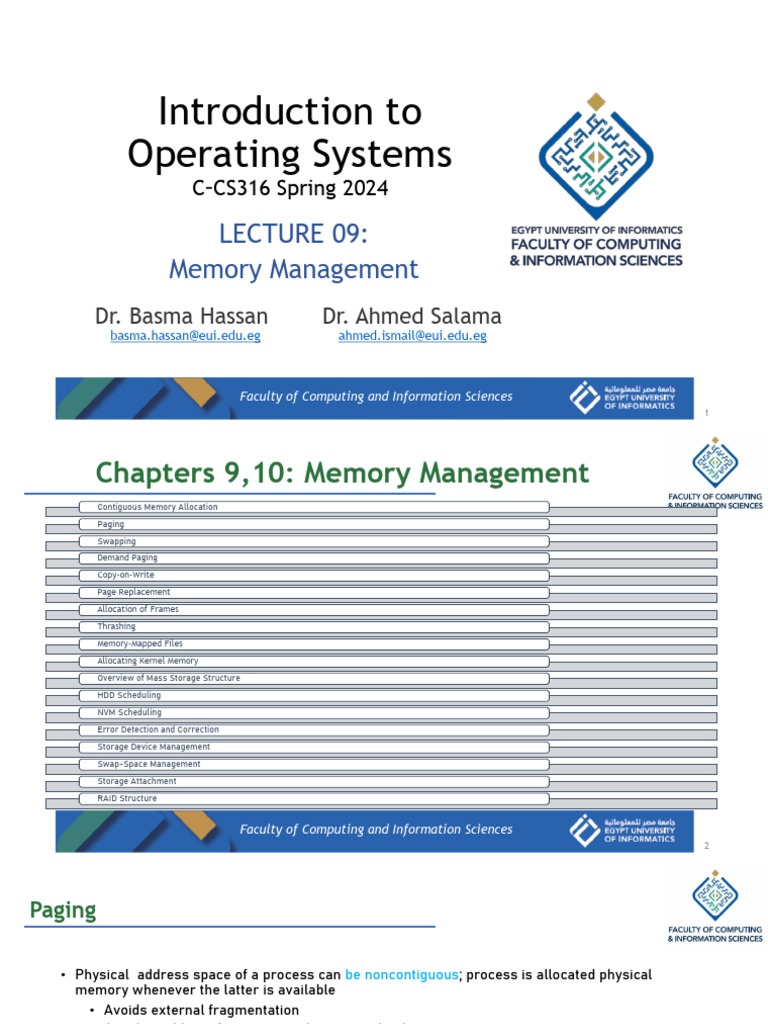 C-CS316 - Lect09 - Memory Management - Part 2 | PDF | Computer Data Storage | Computer Memory