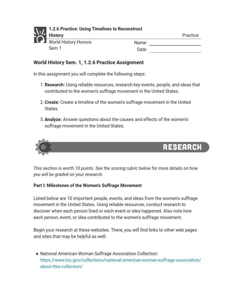 1.2.6 Practice - World History Sem. 1, 1.2.6 Practice Assignment ...