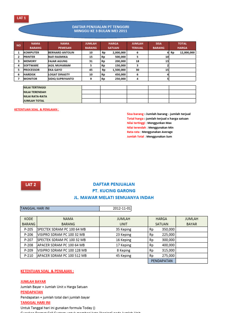 Latihan Excel Kelas XI Complate | PDF