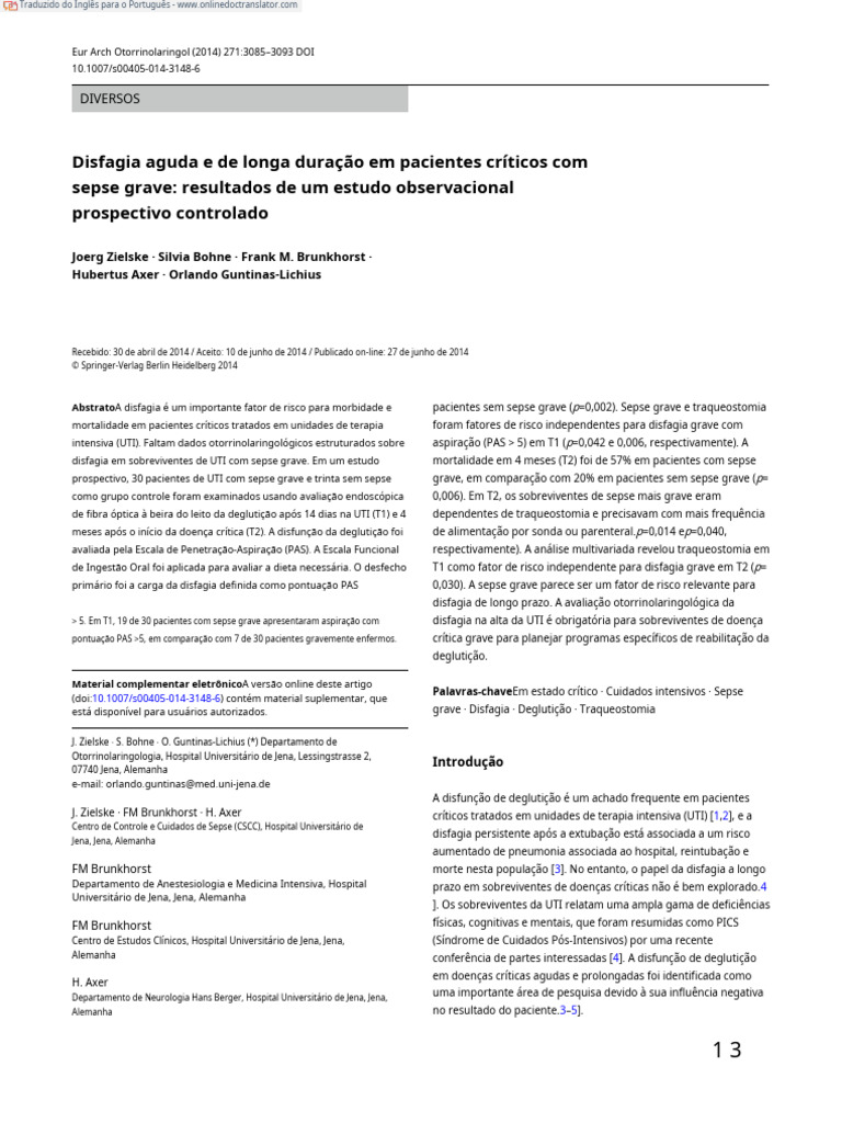 PT - Disfagia Aguda e de Longa Duração em Pacientes Críticos Com Sepse ...