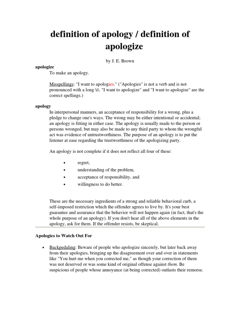 Definition of Apology | PDF | Forgiveness | Psychological Concepts