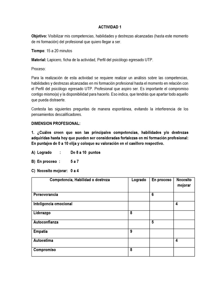 S01 - s1 - Material Complementario FIcha de Diagnóstico Profesional | PDF | Sicología | Autoestima