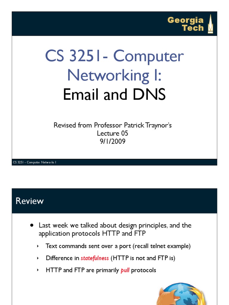 CS 3251-Computer Networking I:: Email and DNS | PDF | Domain Name System | Email