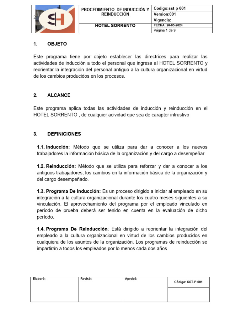 Procedimiento de Induccion y Reinduccion | PDF | Hotel | Hospital