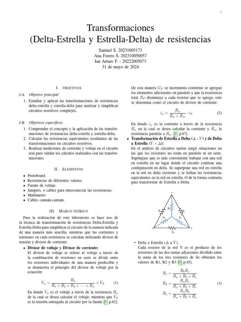 Transformaciones Delta-Estrella en Resistencias | PDF | Resistencia ...