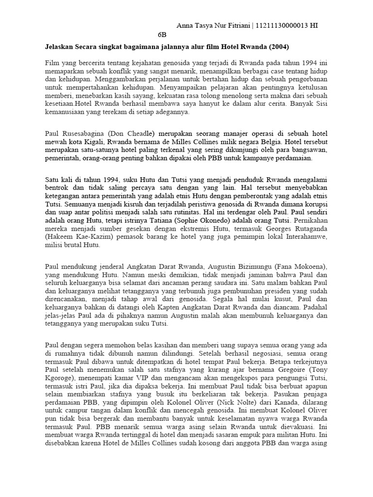 MEA - Tugas Review Film Hotel Rwanda | PDF | Ilmu Sosial