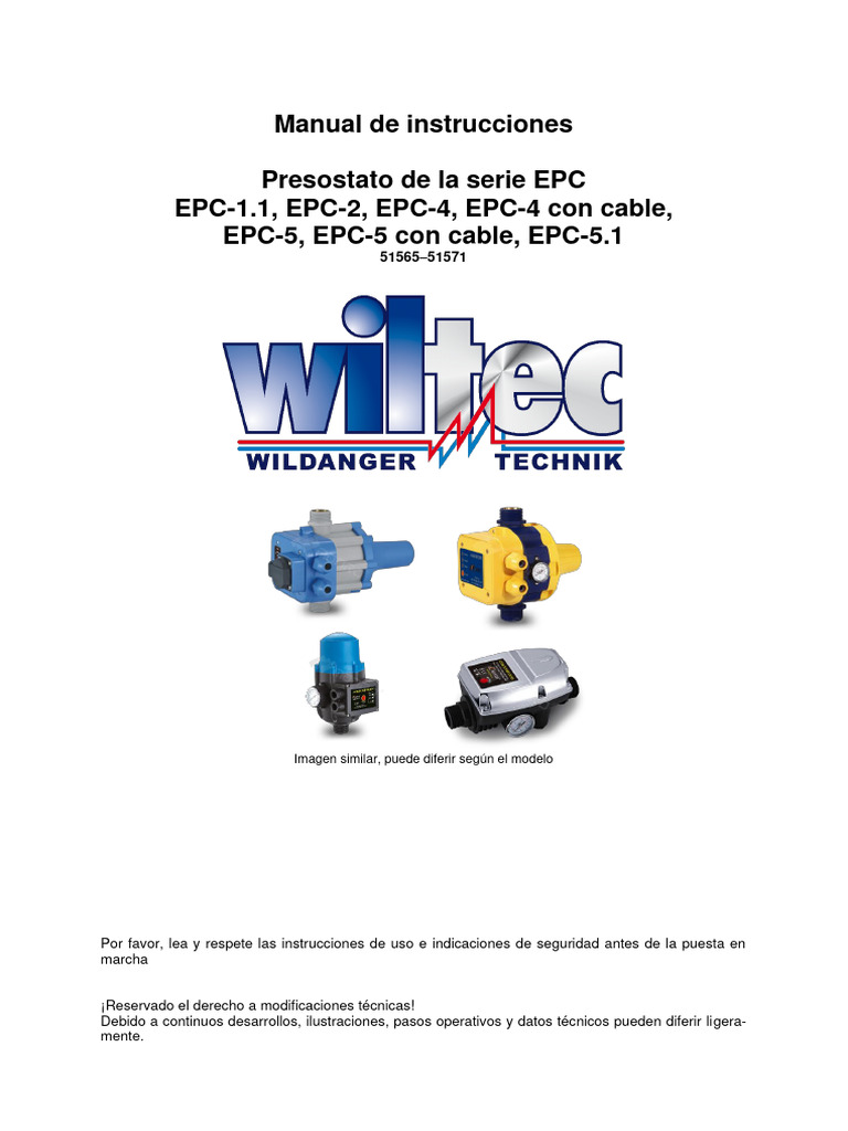 Manual de Instrucciones Presostato de La Serie EPC EPC-1.1, EPC-2, EPC-4, EPC-4 Con Cable, EPC-5 ...