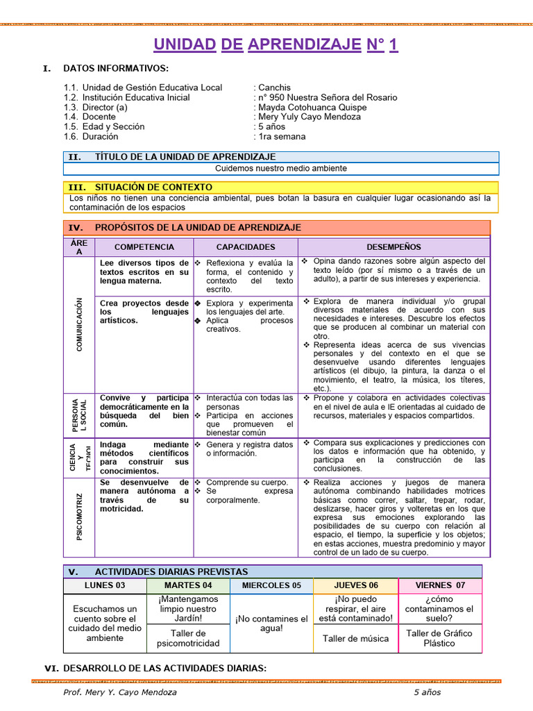Unidad de Aprendizaje 1 - UD IV - Editora Quipus Perú 5 Años | PDF | Aprendizaje | Agua