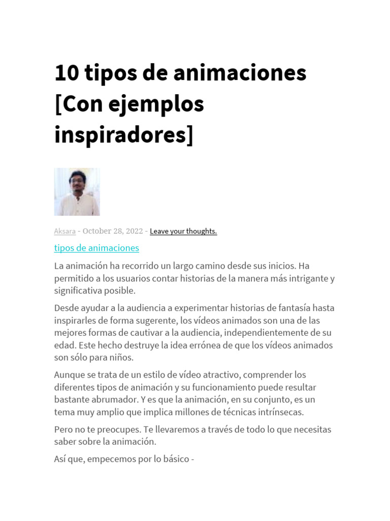 10 Tipos de Animaciones | PDF | Animación | Cine