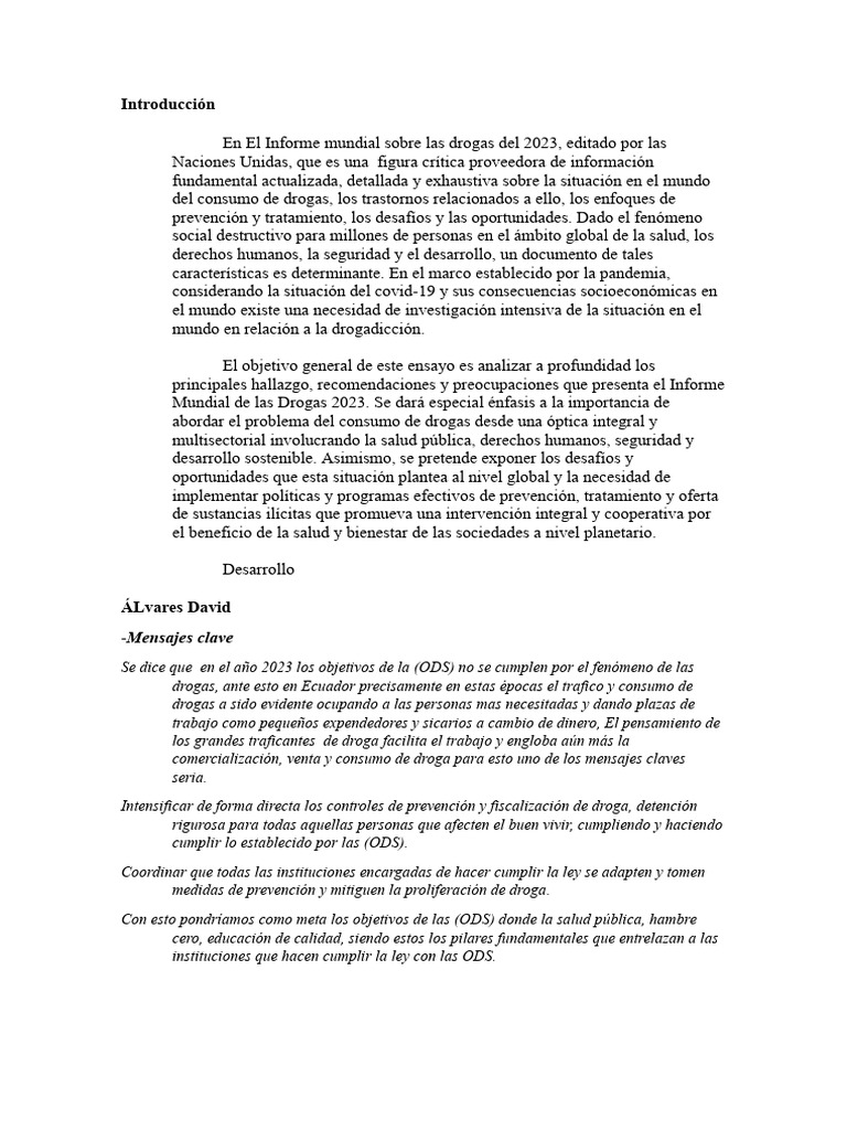Introducción: - Mensajes Clave | PDF | La dependencia de sustancias | Drogas