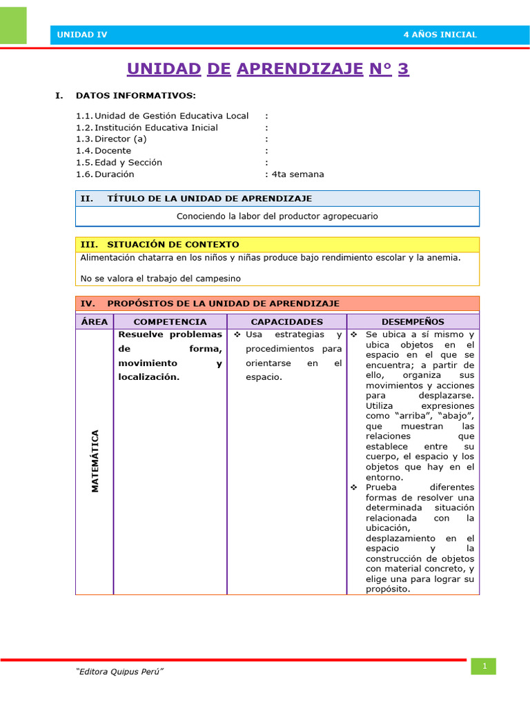 Unidad de Aprendizaje 3 - UD IV - Editora Quipus Perú | PDF | Aprendizaje | Alimentos