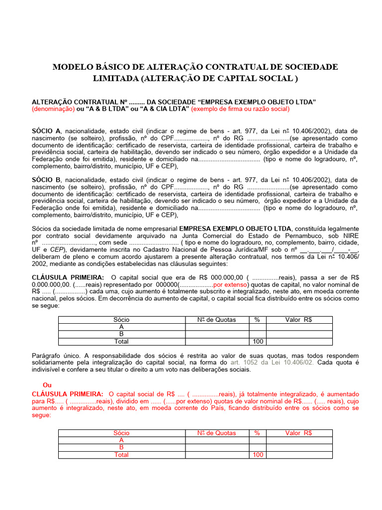 SocEmpresaria Modelos 06 Alteracao Capital Social | PDF