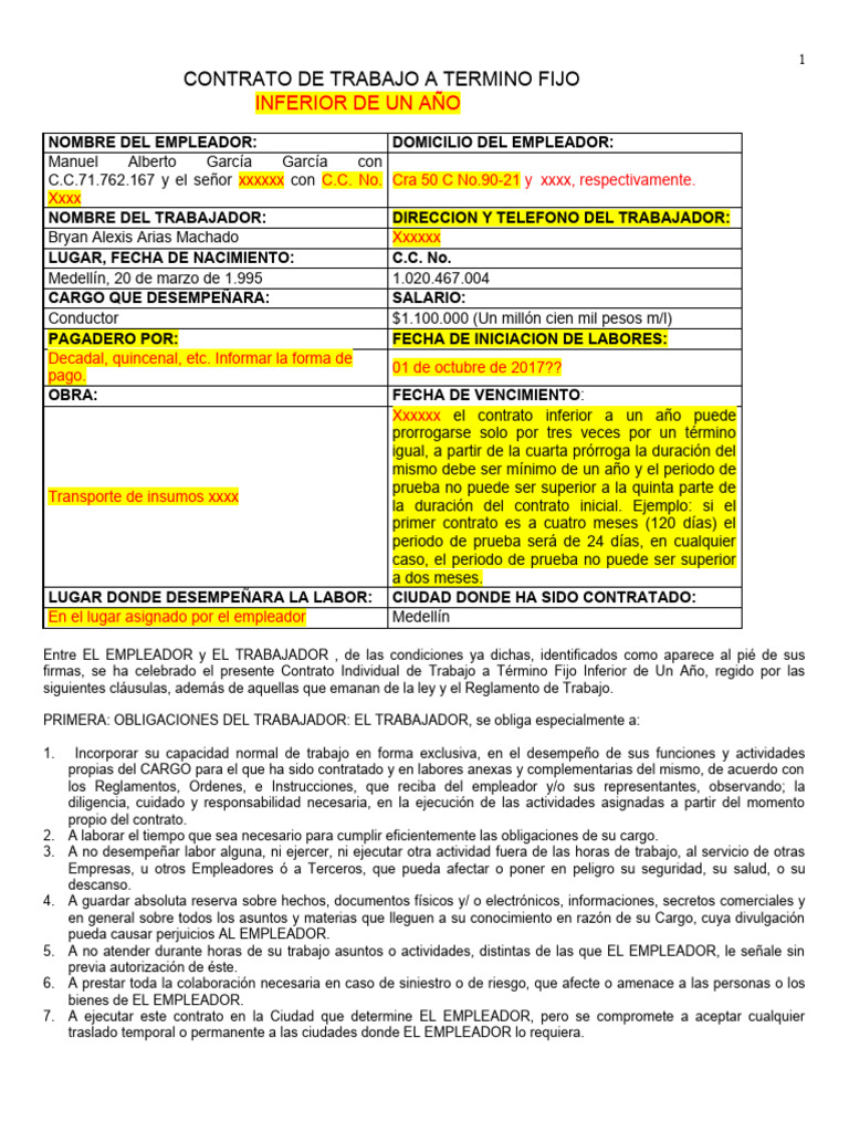 Contrato A Término Fijo | PDF | Derecho laboral | Salario