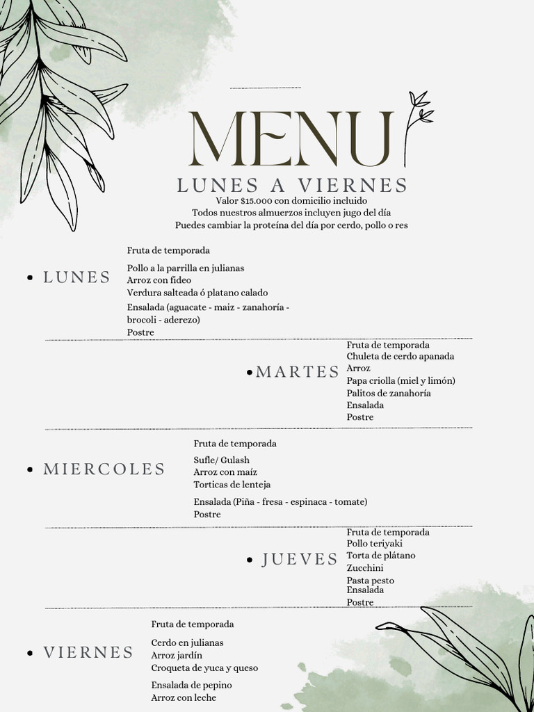 Green Watercolor Flower Restaurant Food Menu | PDF